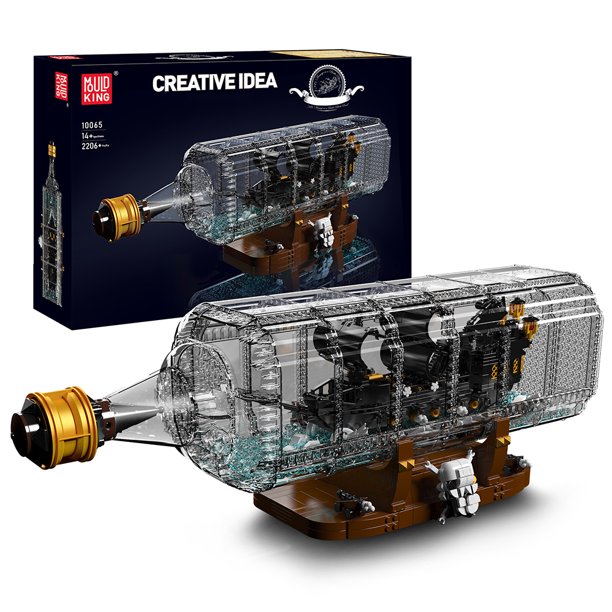 Mould King 10065 Pirate Ship Building Block Ship in a Bottle Toys Black ...