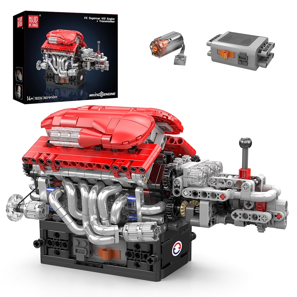 Mould King 10226 V12 Engine Model Kit That Run, 12-Cylinder Supercar ...