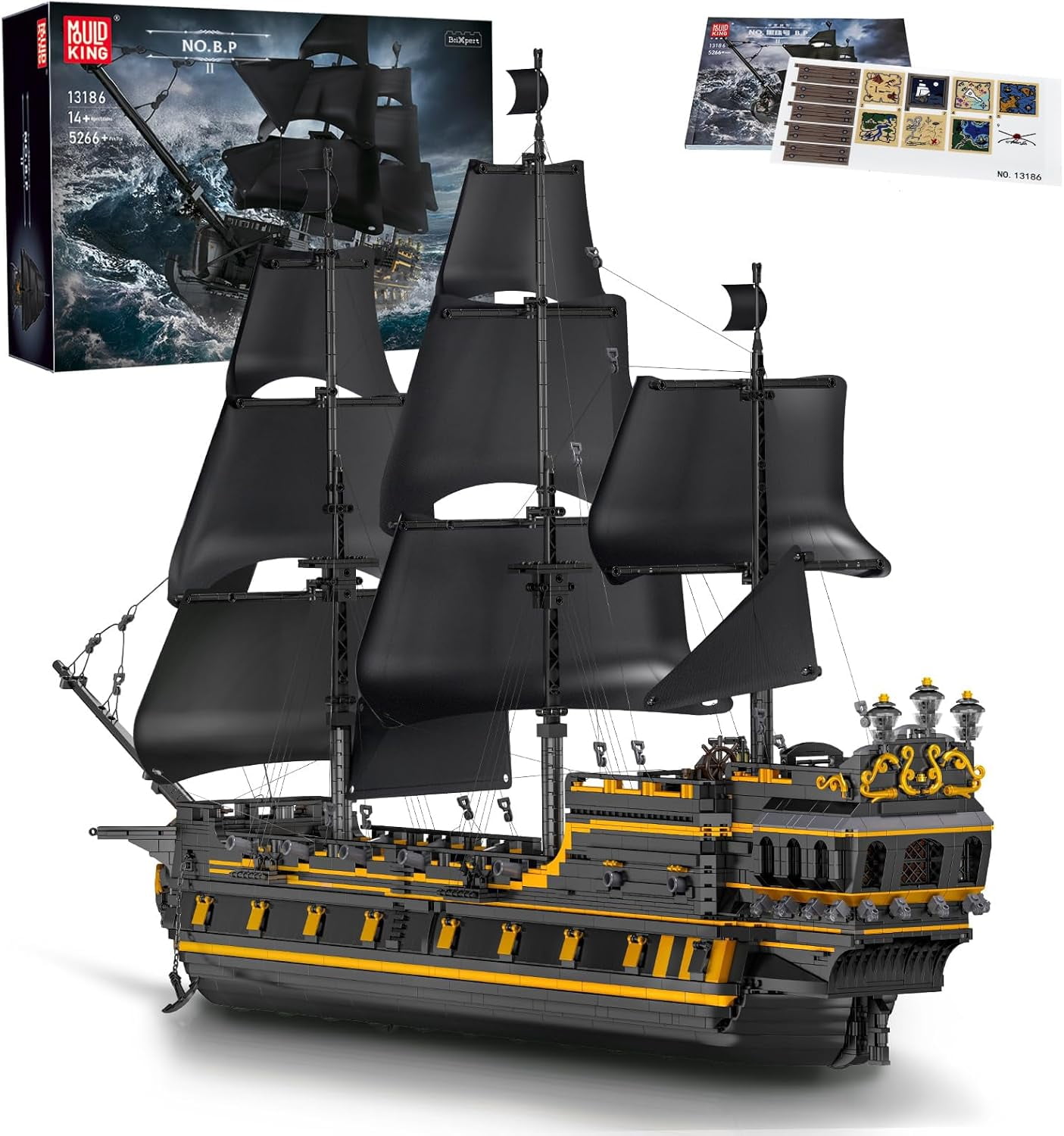 Mould King 13186 Pirates Ship Model Building Blocks, MOC Black Pearl ...