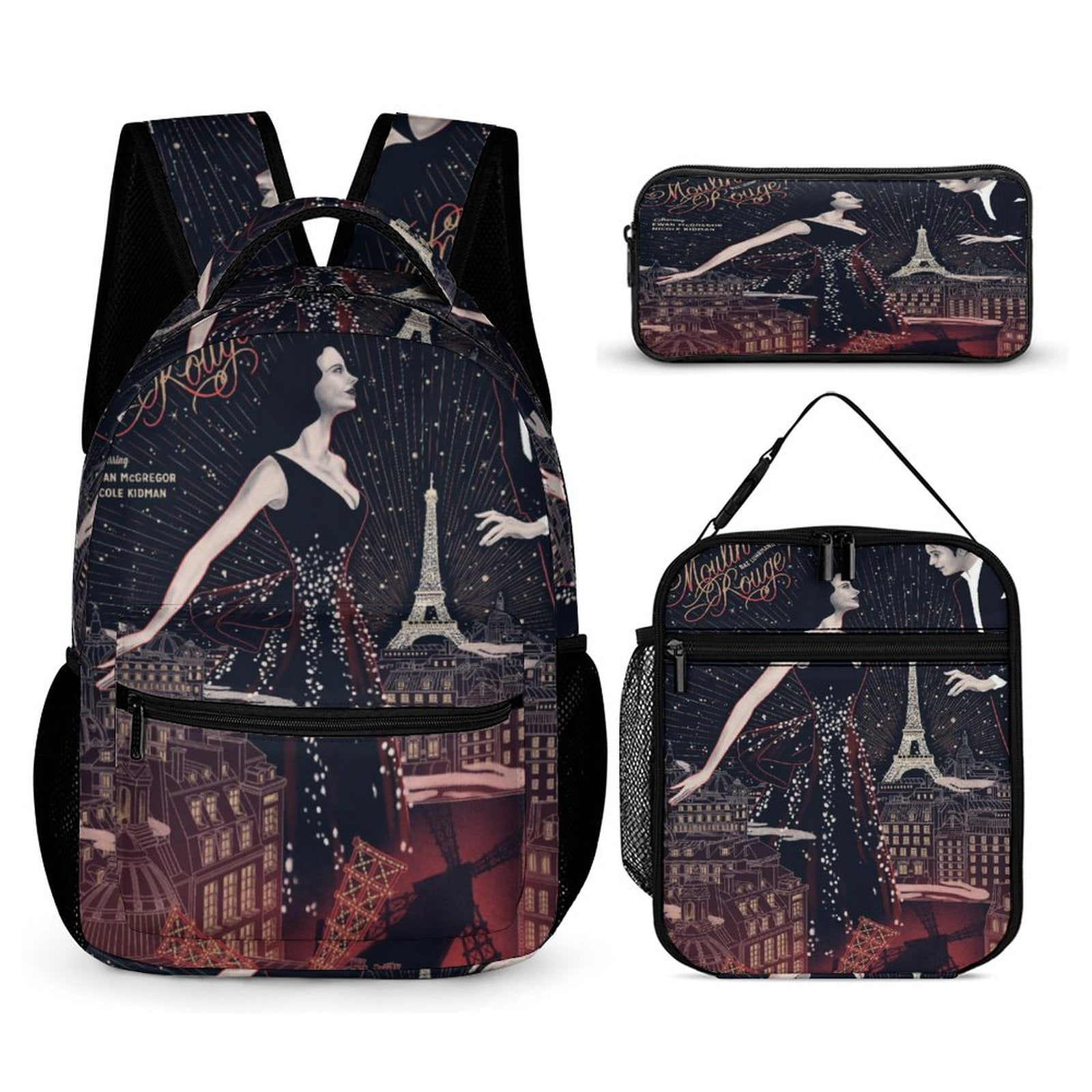 Moulin Rouge 3 Piece Backpack Set Anime Casual Daypack with Lunch Bag ...