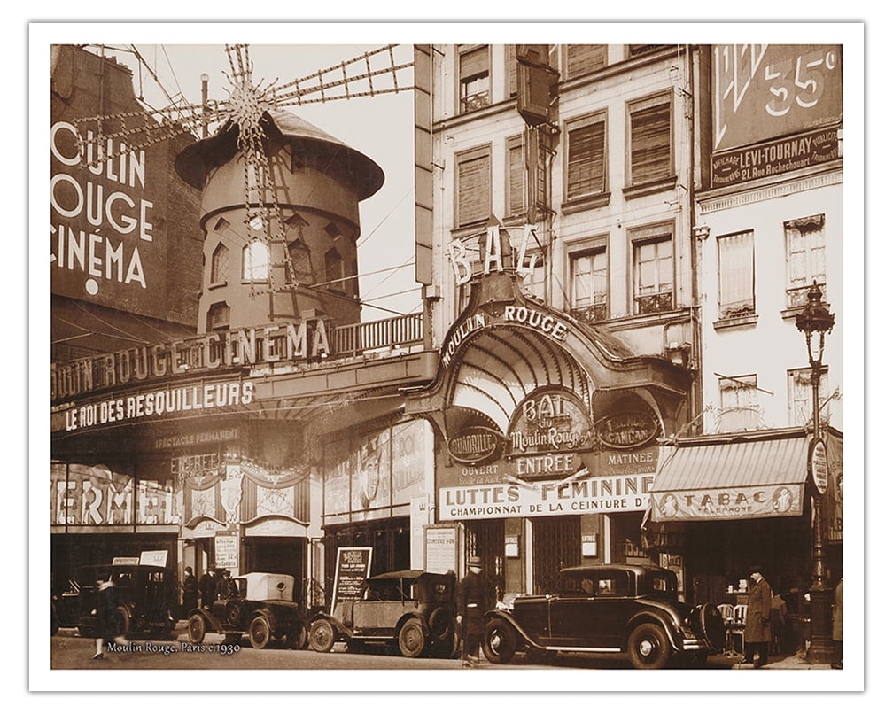 Moulin Rouge Theatre and Cinéma - Paris France - Vintage Cabaret Poster ...