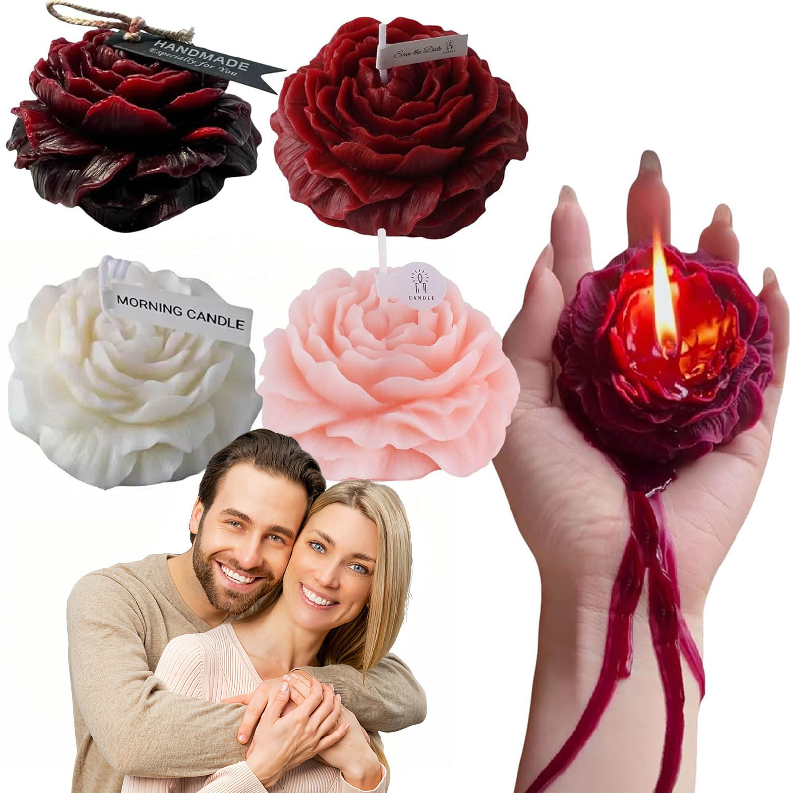 Vikakiooze 4 Pcs Low Temperature Candles Wine Red Rose Flower Shaped ...