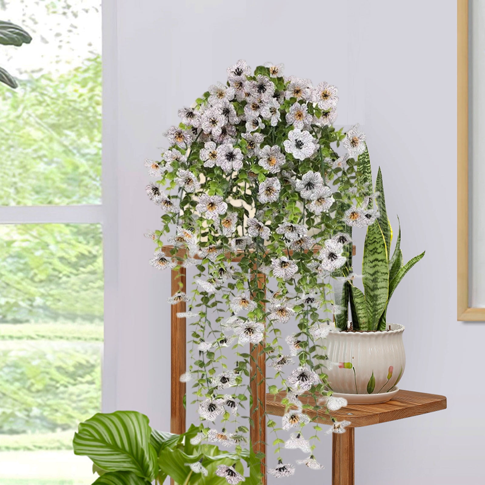 Mouliraty Artificial Hanging Flowers, Simulated Flower Violet Green ...