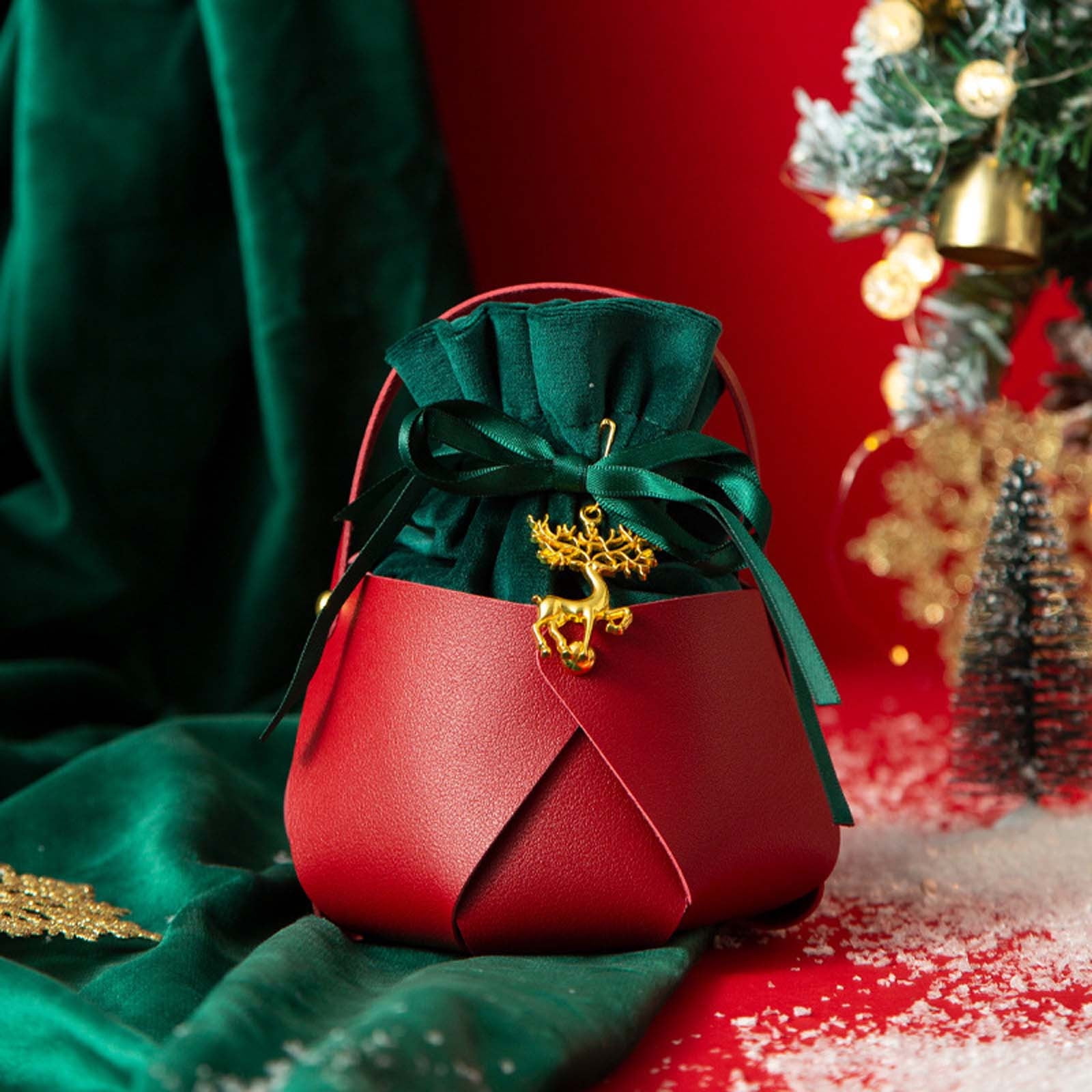 Mouliraty Christmas Bags Leather Tote Bucket Christmas Eve Velvet Gift ...