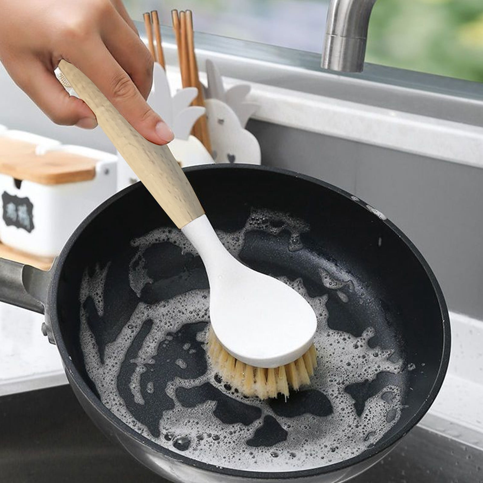 Vikakiooze Dish Washing Brush with Handle, Scrub Brush for Pans Pots ...