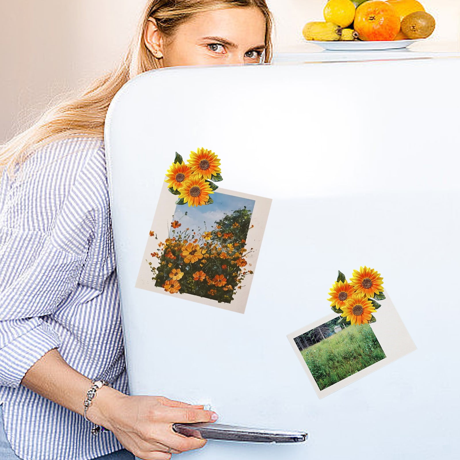 Mouliraty Flower Bouquet Magnetic Fridge Stickers Refrigerator Magnets Resin Flower Adhesive ...