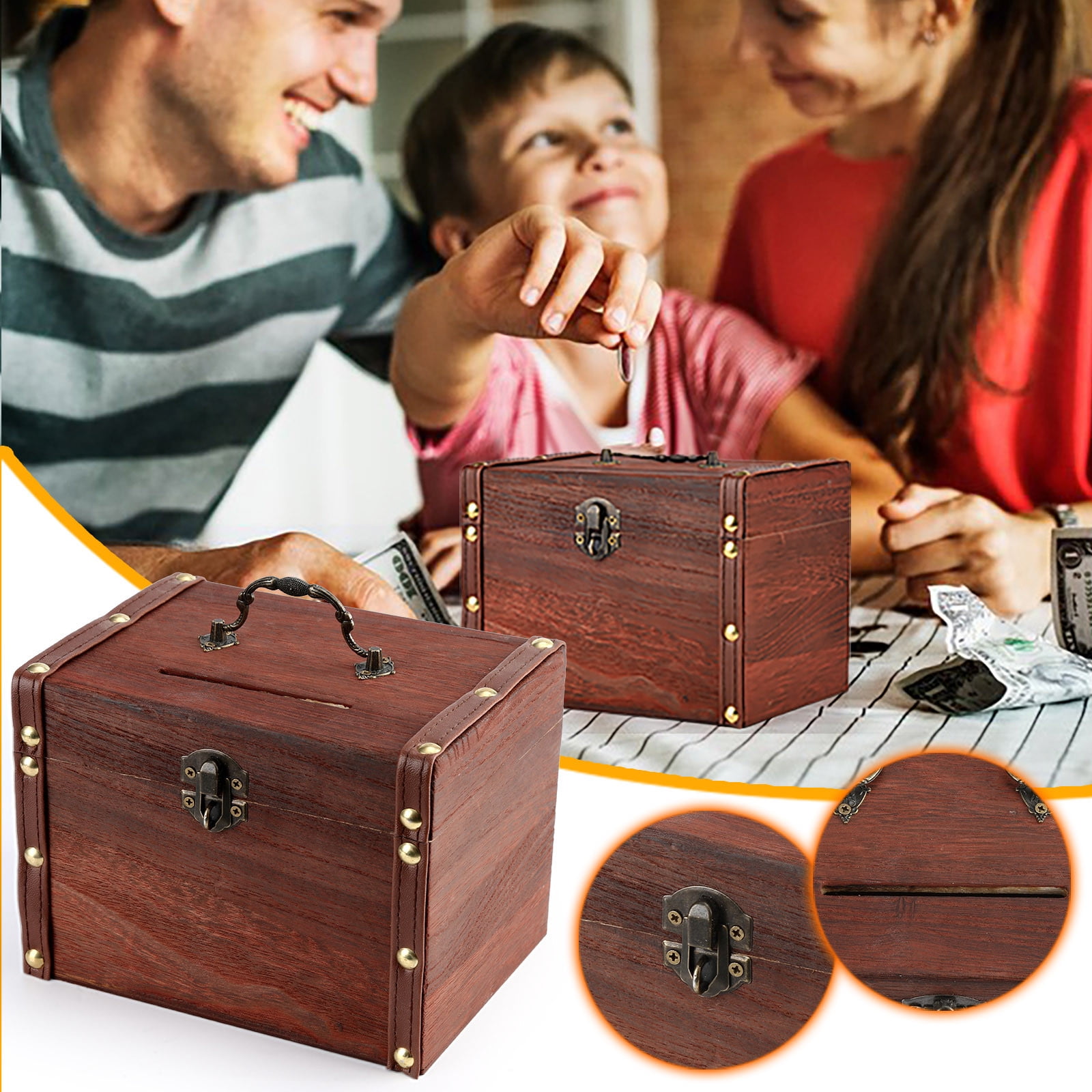 Mouliraty Large Wooden P Iggy Bank Safe Money Box Savings With Lock ...
