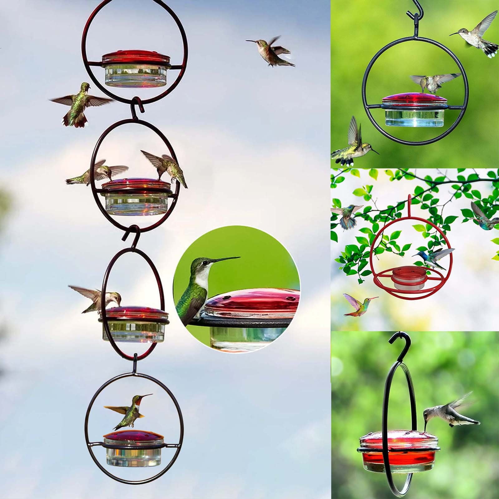 Mouliraty Metal Hummingbird Water Feeder Hummingbirds Feeder Hanging ...