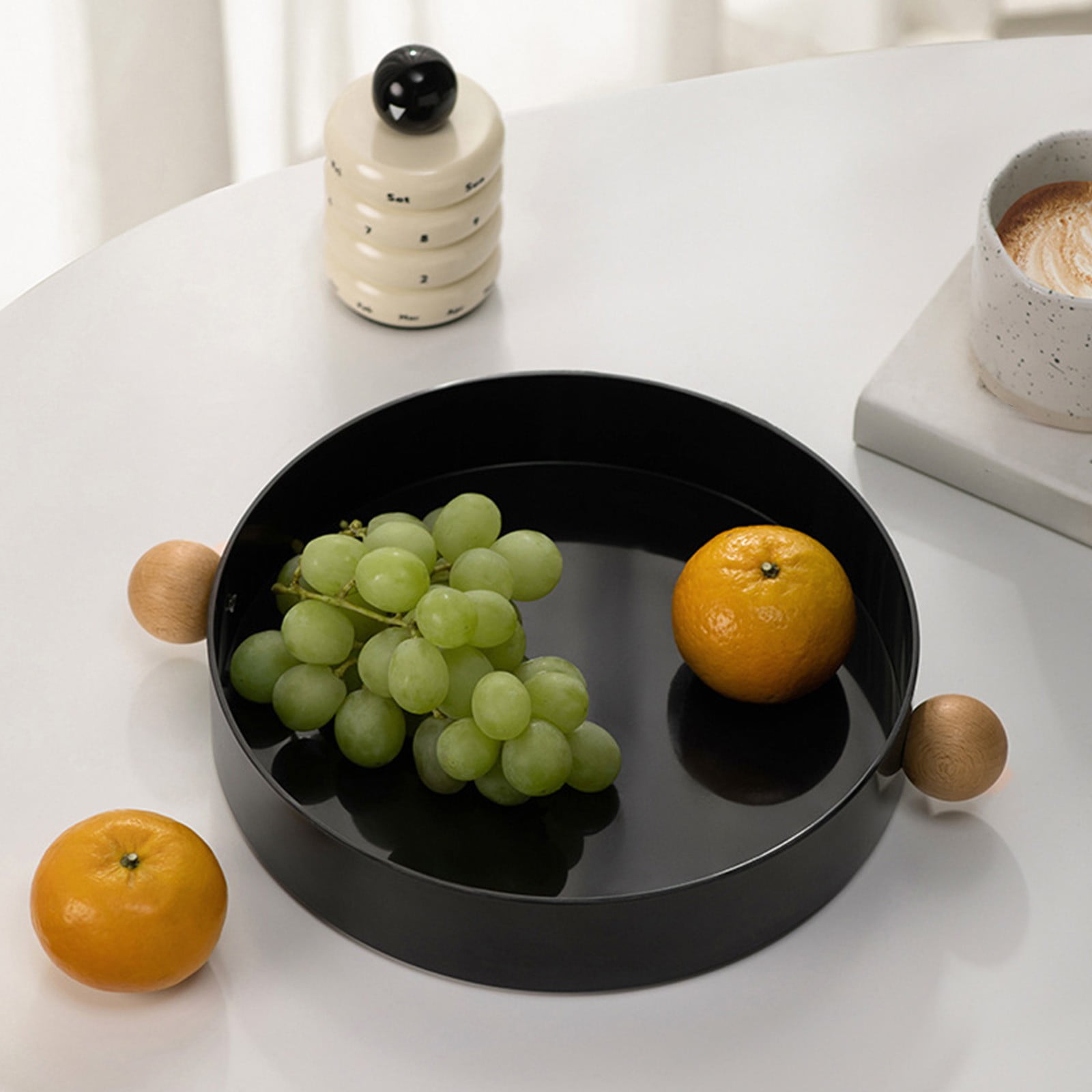 Mouliraty Simplicity Round Solid Wood Handle Tray Living Room Entrance ...