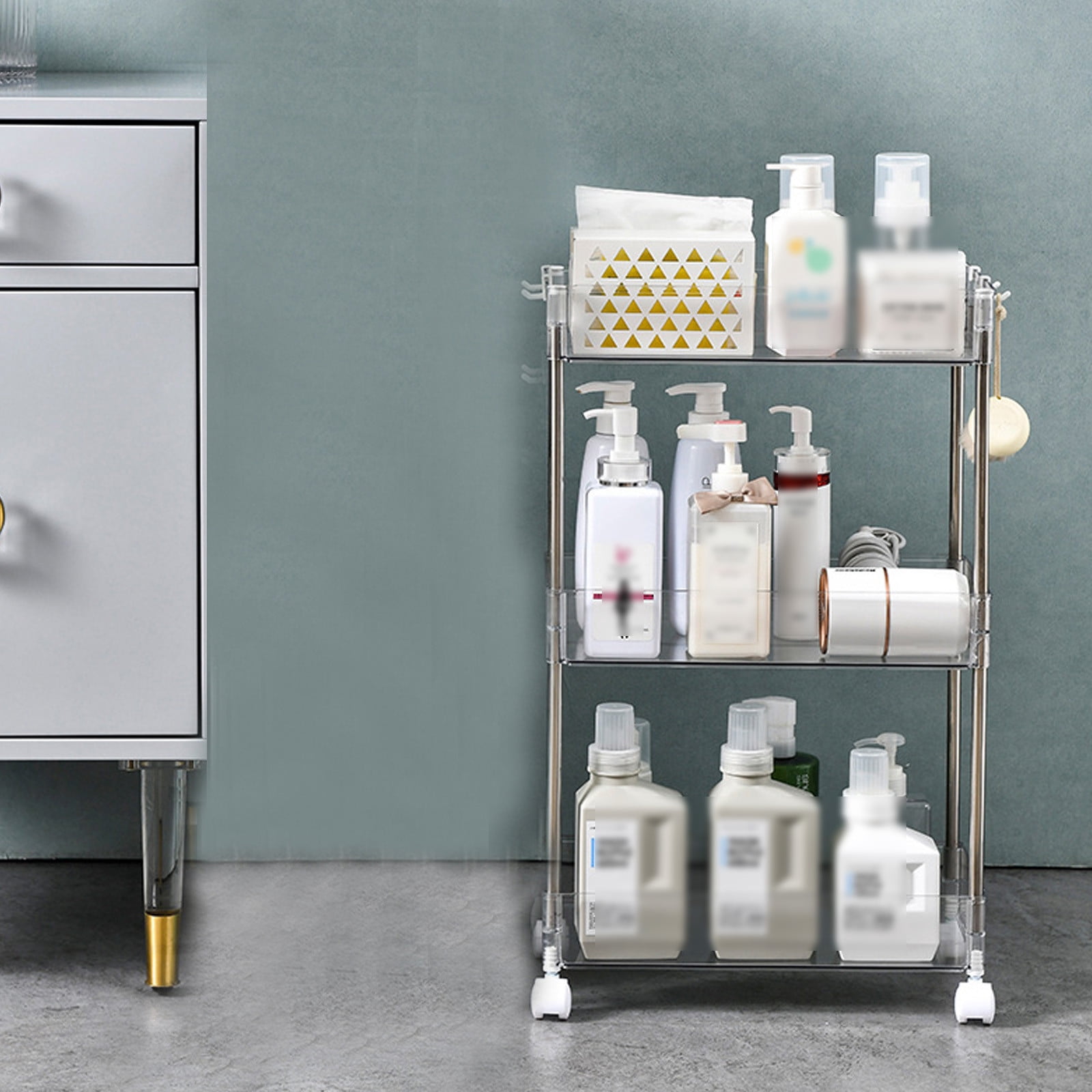 Mouliraty Transparent Rolling Storage Trolley Laundry Room Organizer 3 ...