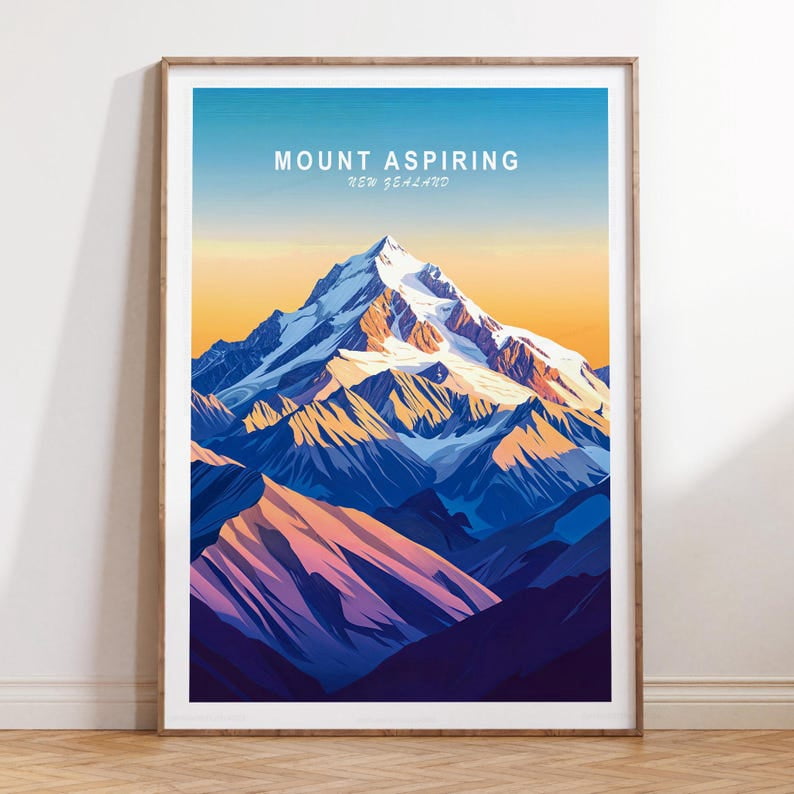 Mount Aspiring Travel Print – New Zealand Wall Art, Aspiring Poster ...