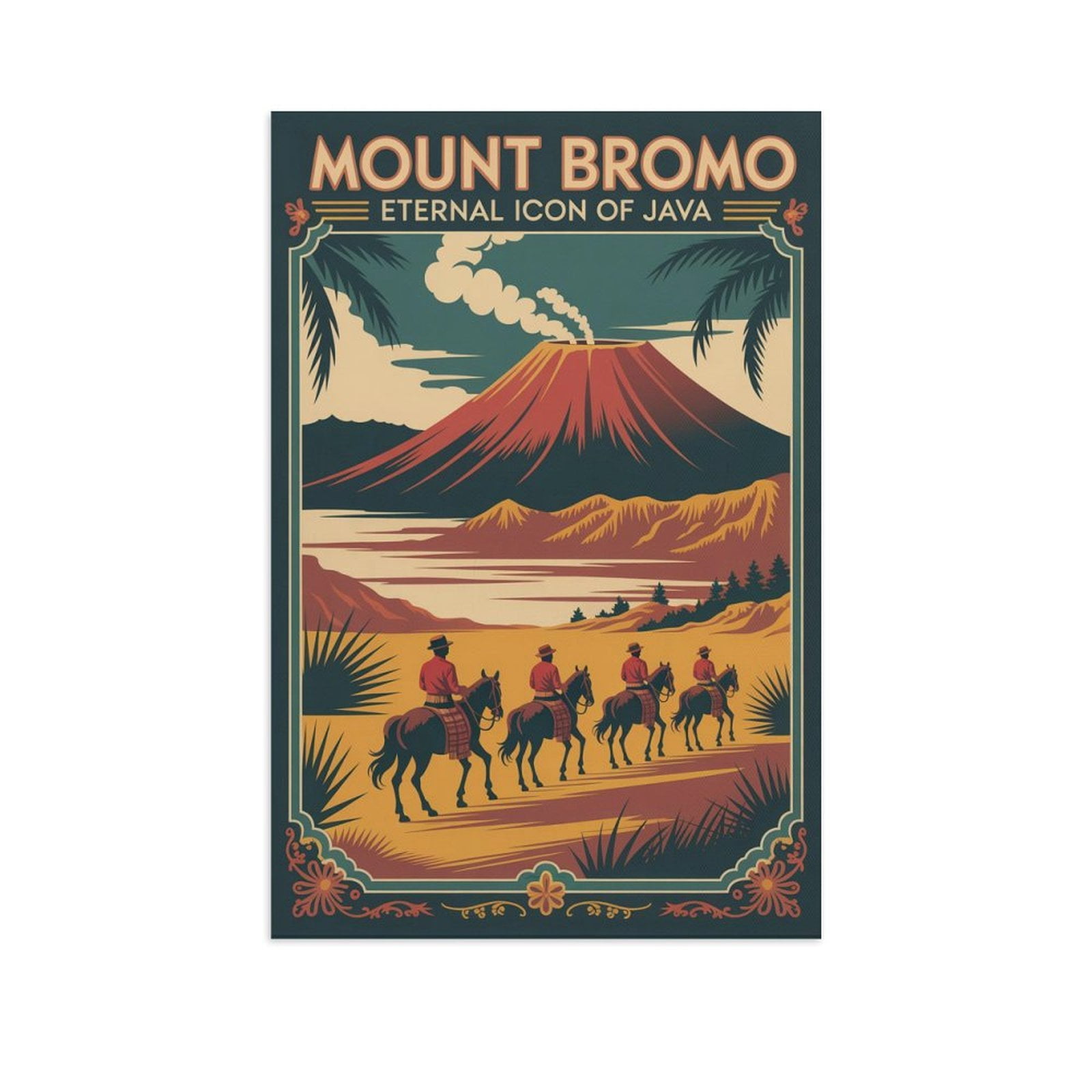 Mount Bromo Eternal Icon of Java Vintage Travel Poster Retro Indonesia ...
