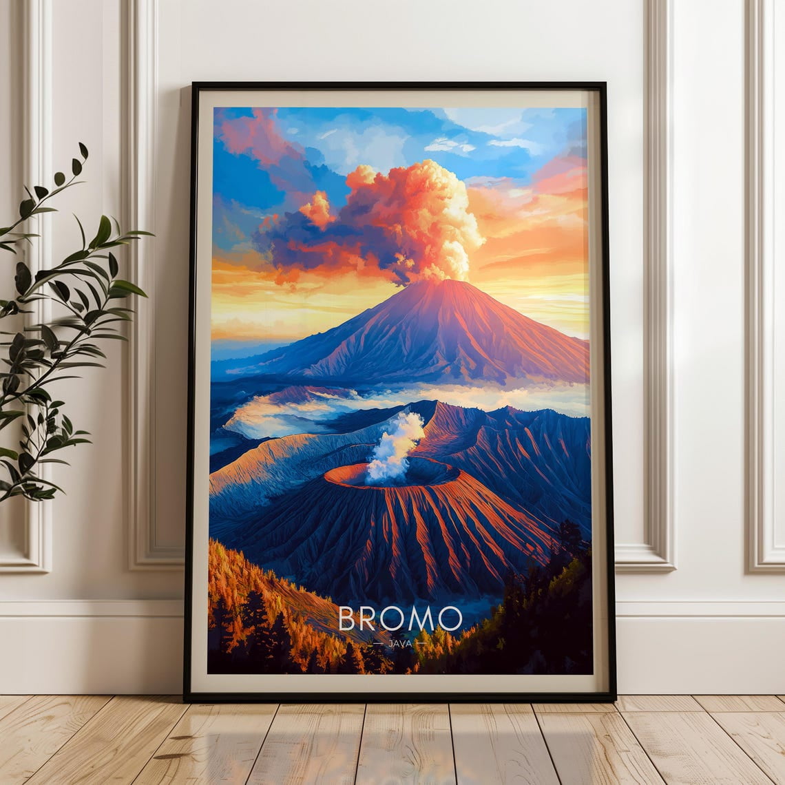 Mount Bromo Travel Poster - Java Wall Art Print, Illustration Poster ...