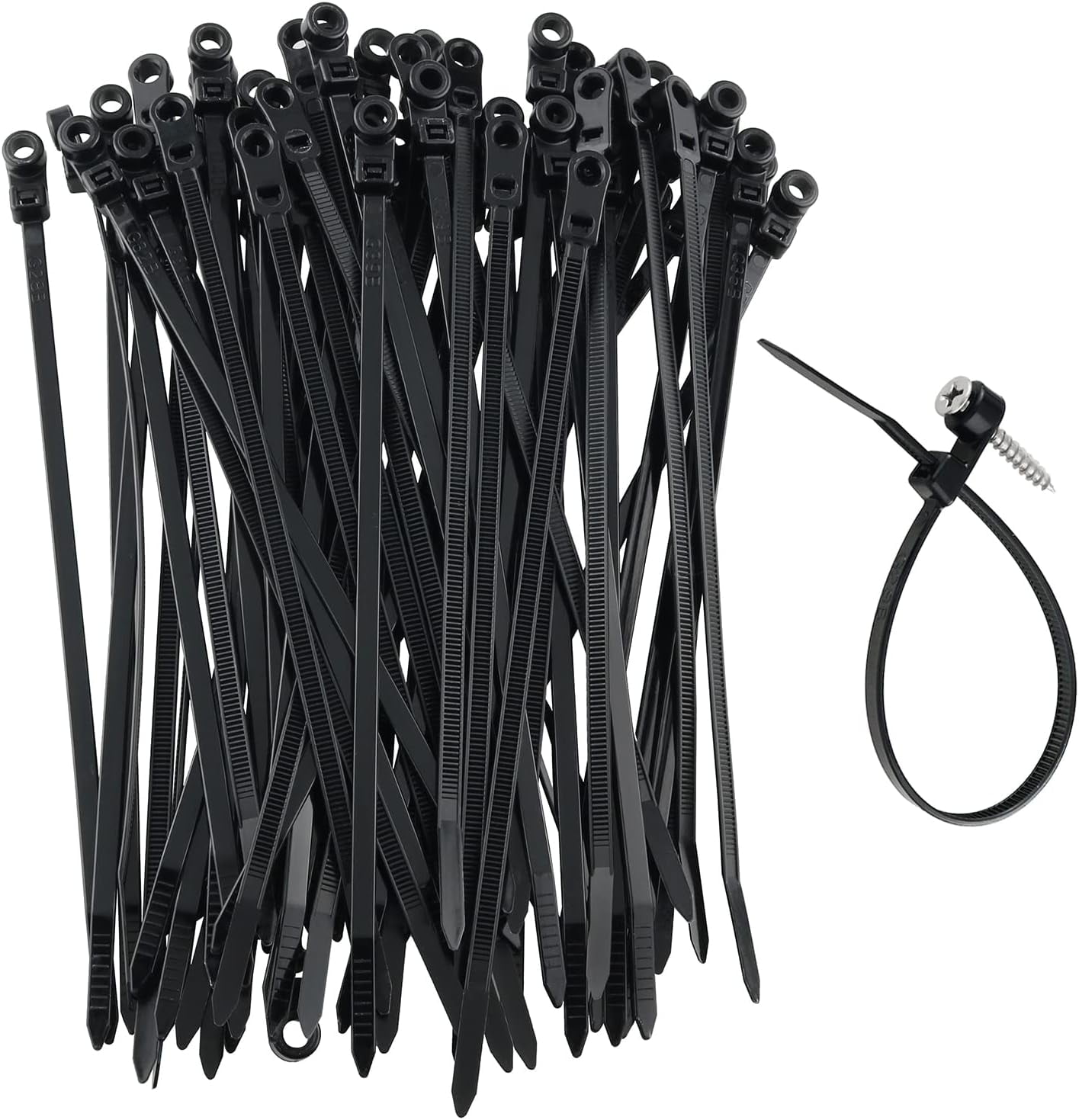 Mount Cable Tie 100PCS 5x200mm Black Screw Down Nylon Cable Zip Ties ...