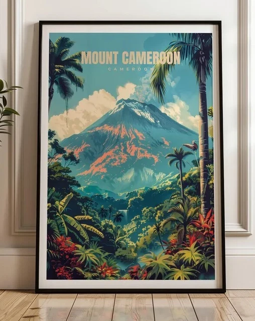 Mount Cameroon Travel Poster - Cameroon Wall Art Print, Illustration ...