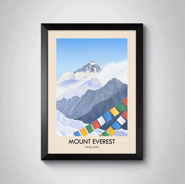 Mount Everest Himalayas Travel Poster, Nepal Scenic Wall Art, Vintage ...
