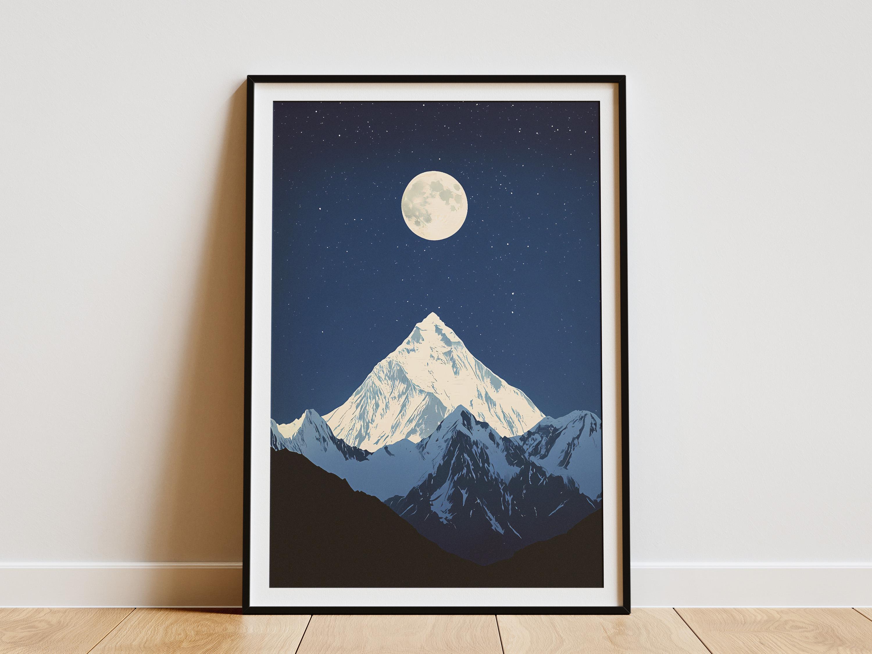 Mount Everest Poster Nepal Art Print Moonlit Mountain Landscape Art ...
