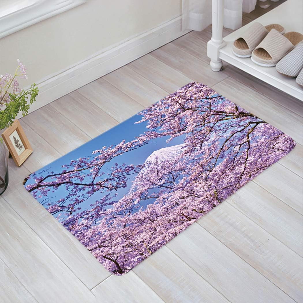 Mount Fuji Cherry Blossom Indoor Doormat Low Pile Welcome Mat - 18"x30 ...