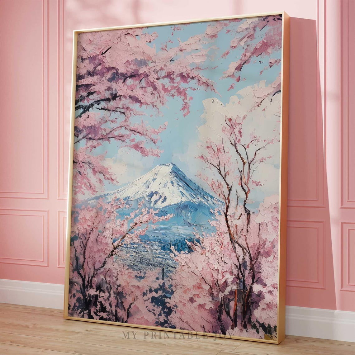 Mount Fuji Cherry Blossom Japanese Spring Wall Art Pink Tree Nature ...