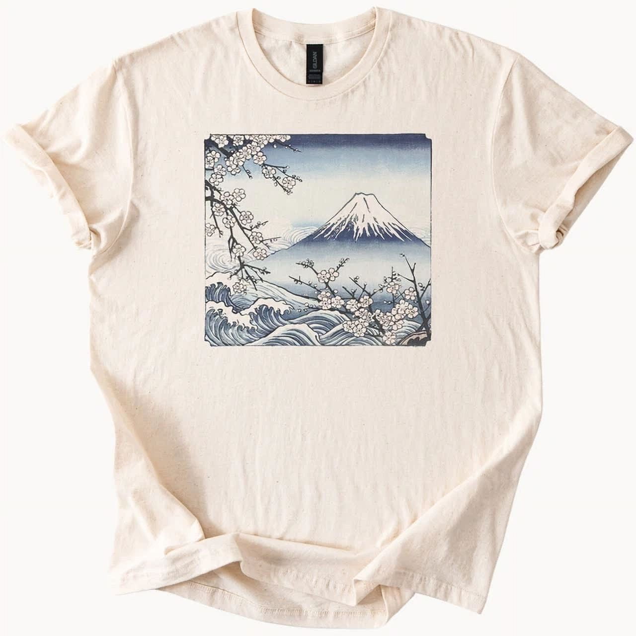 Mount Fuji Cherry Blossom Wave Graphic T Shirt Japan Art Tee - Walmart.com