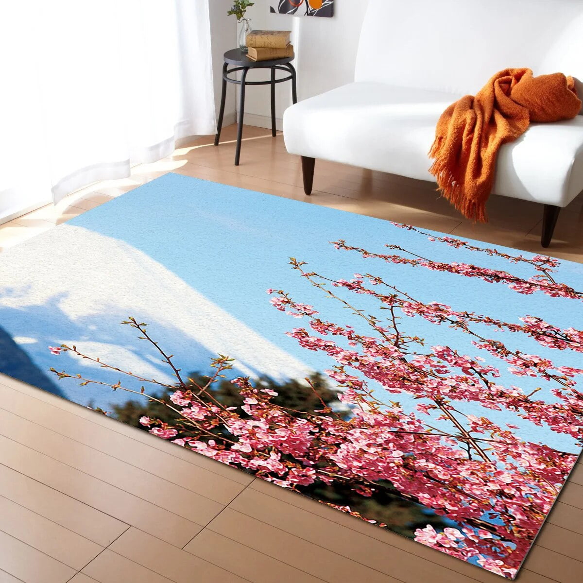 Mount Fuji Cherry Tree Pink Flowers Carpets for Living Room Household ...