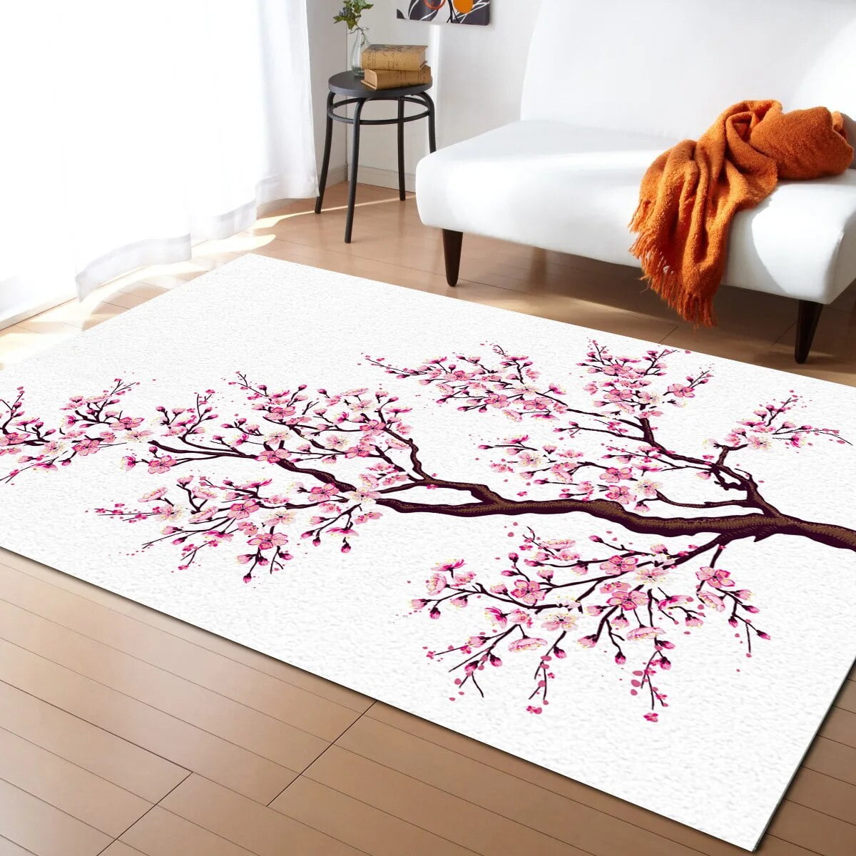Mount Fuji Cherry Tree Pink Flowers Carpets for Living Room Household ...