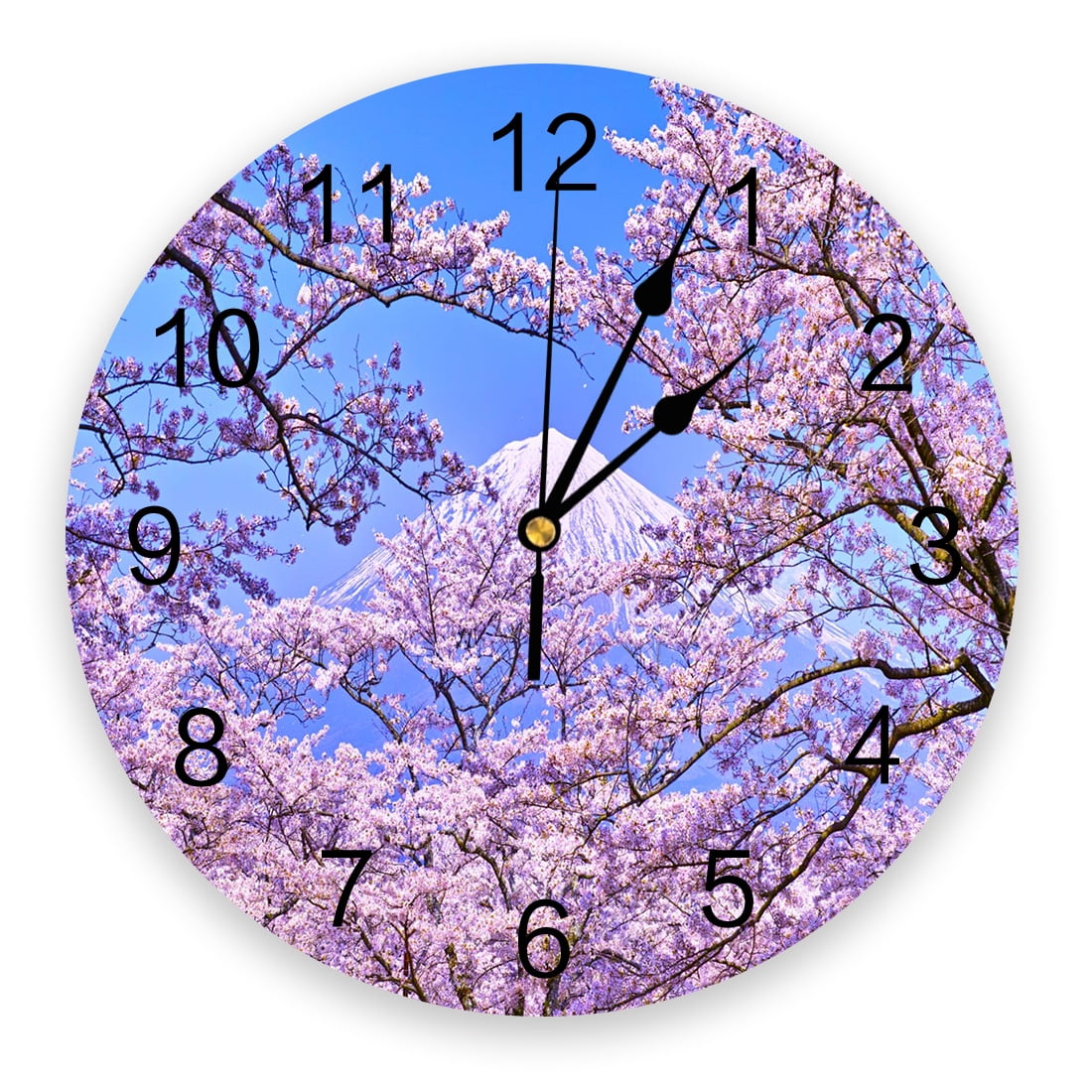 Mount Fuji Cherry Tree Pink Flowers Wall Clock Modern Design Living ...