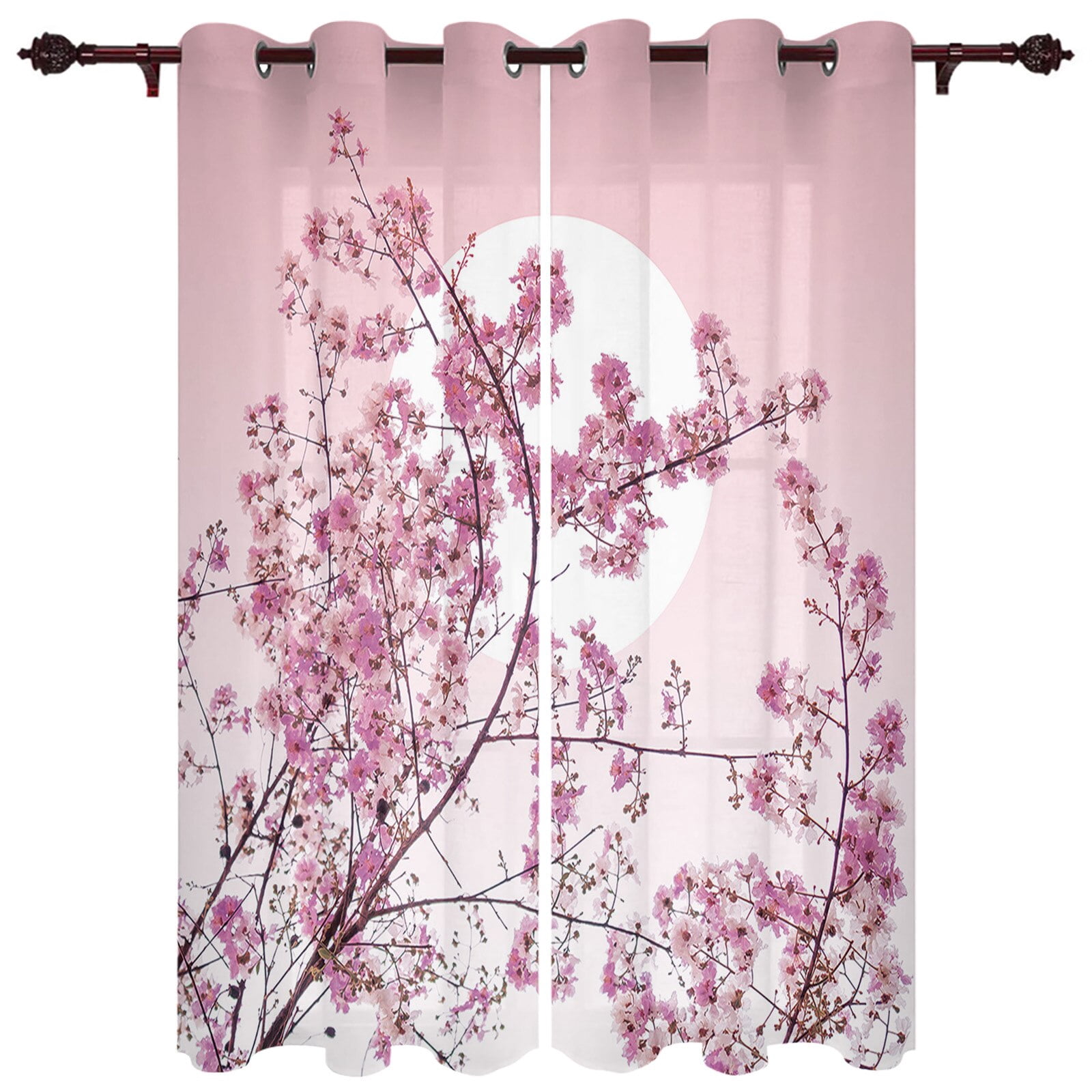 Mount Fuji Cherry Tree Pink Valance Curtains Half Blackout For Living ...