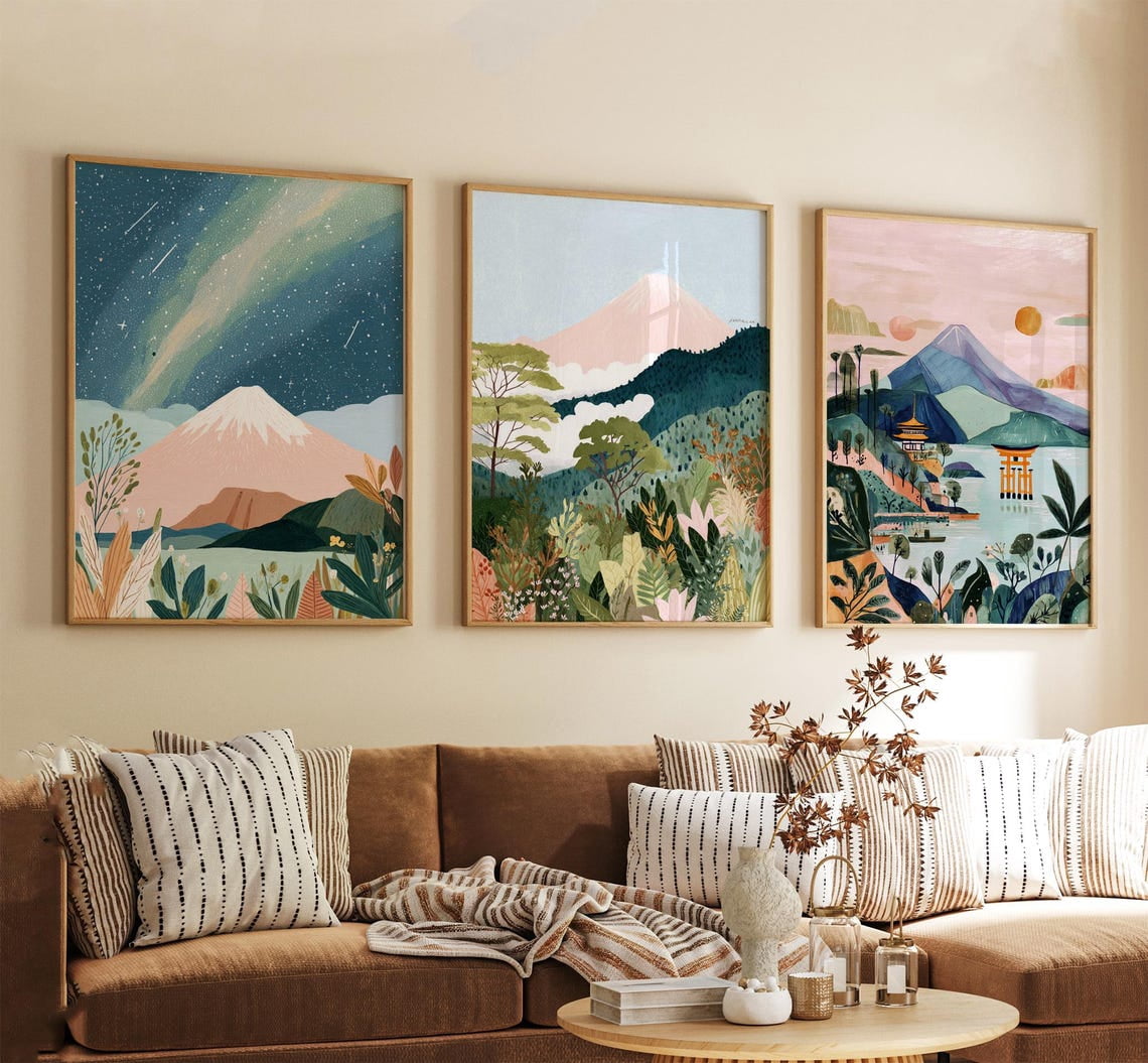 Mount Fuji Japan Vintage Inspired Mountain Landscape Wall Art Neutral ...