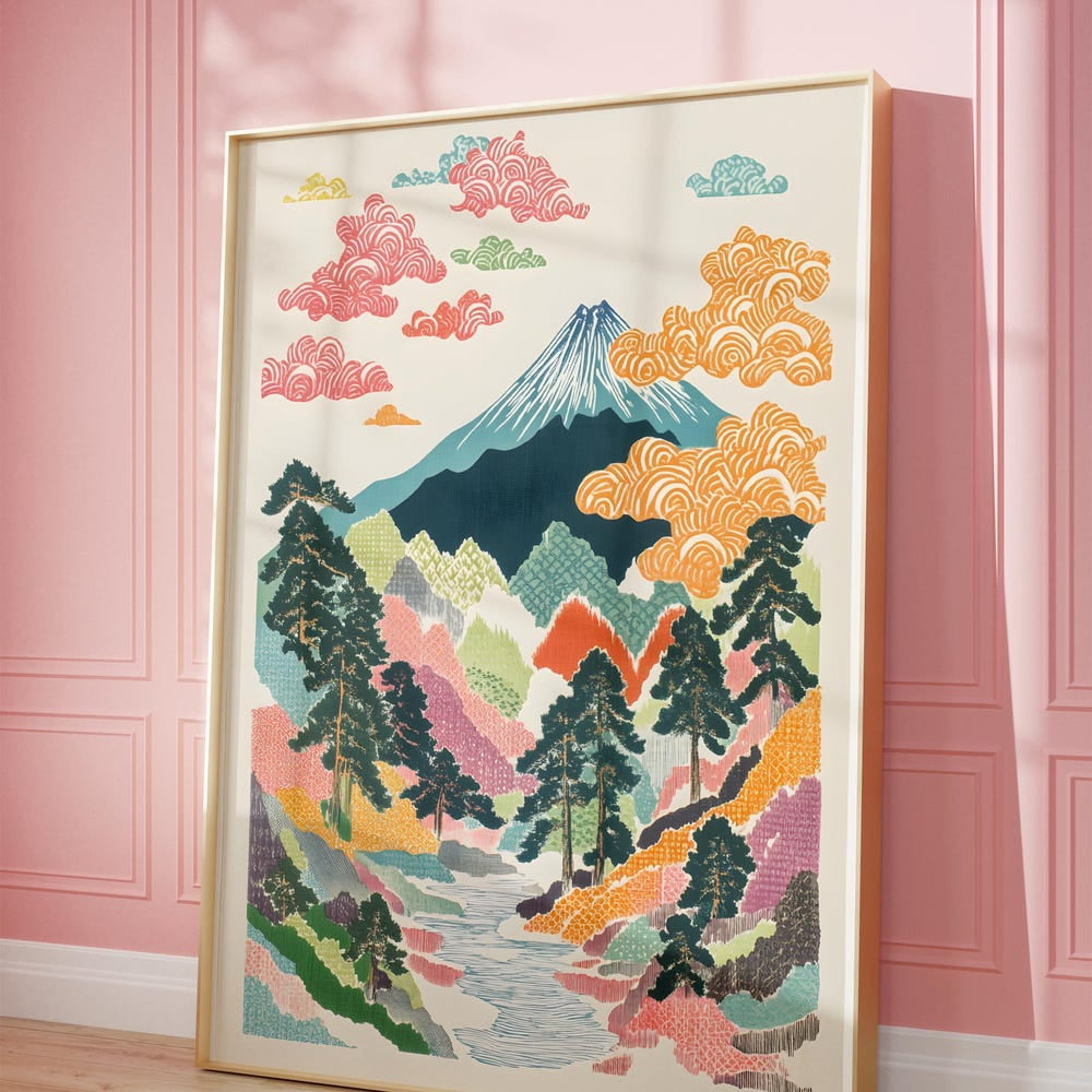 Mount Fuji Print, Japanese Mountain Landscape Poster, Colorful Japandi ...