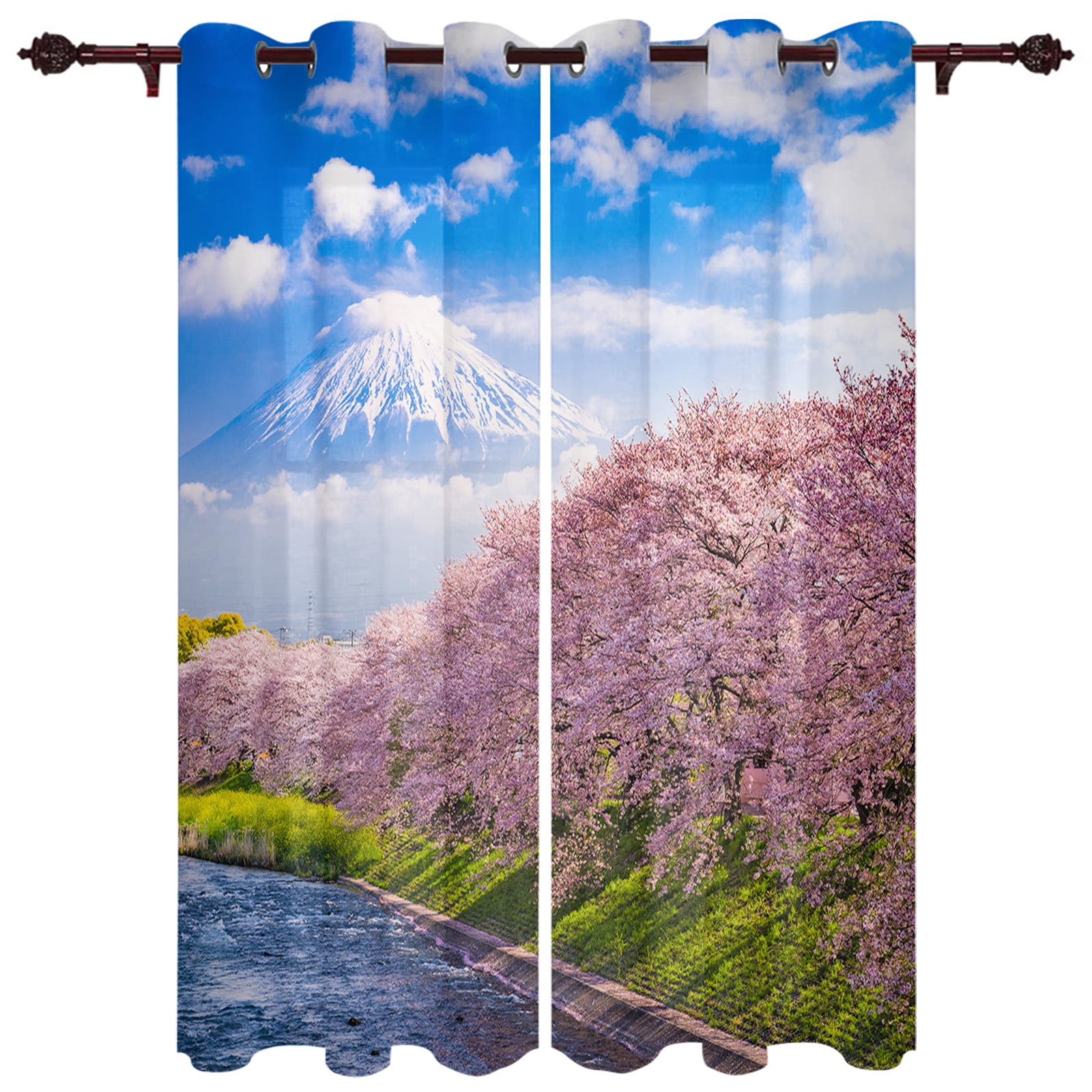 Mount Fuji Sakura Landscape Window Curtains Kitchen Bedroom Fabric ...