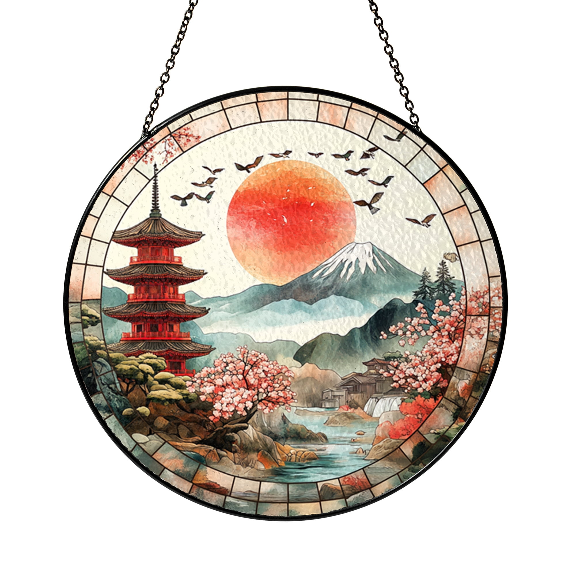 Mount Fuji Sakura Pagoda Stained Glass Suncatcher, Japanese Garden ...