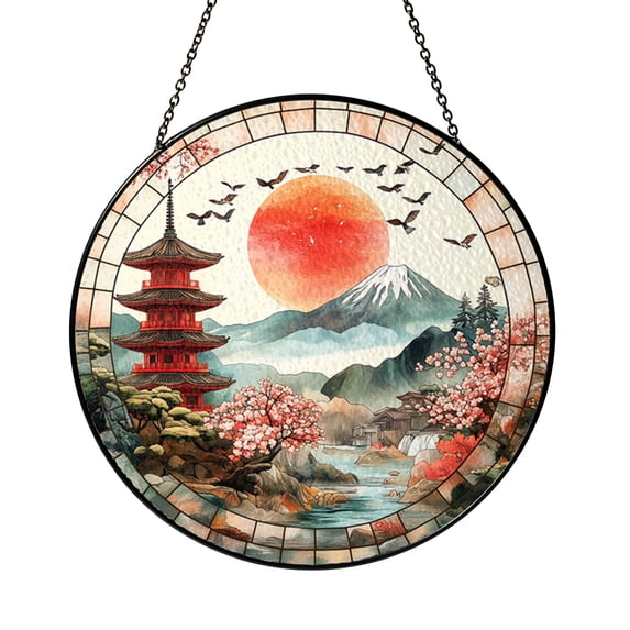 Mount Fuji Sakura Pagoda Stained Glass Suncatcher, Japanese Garden ...