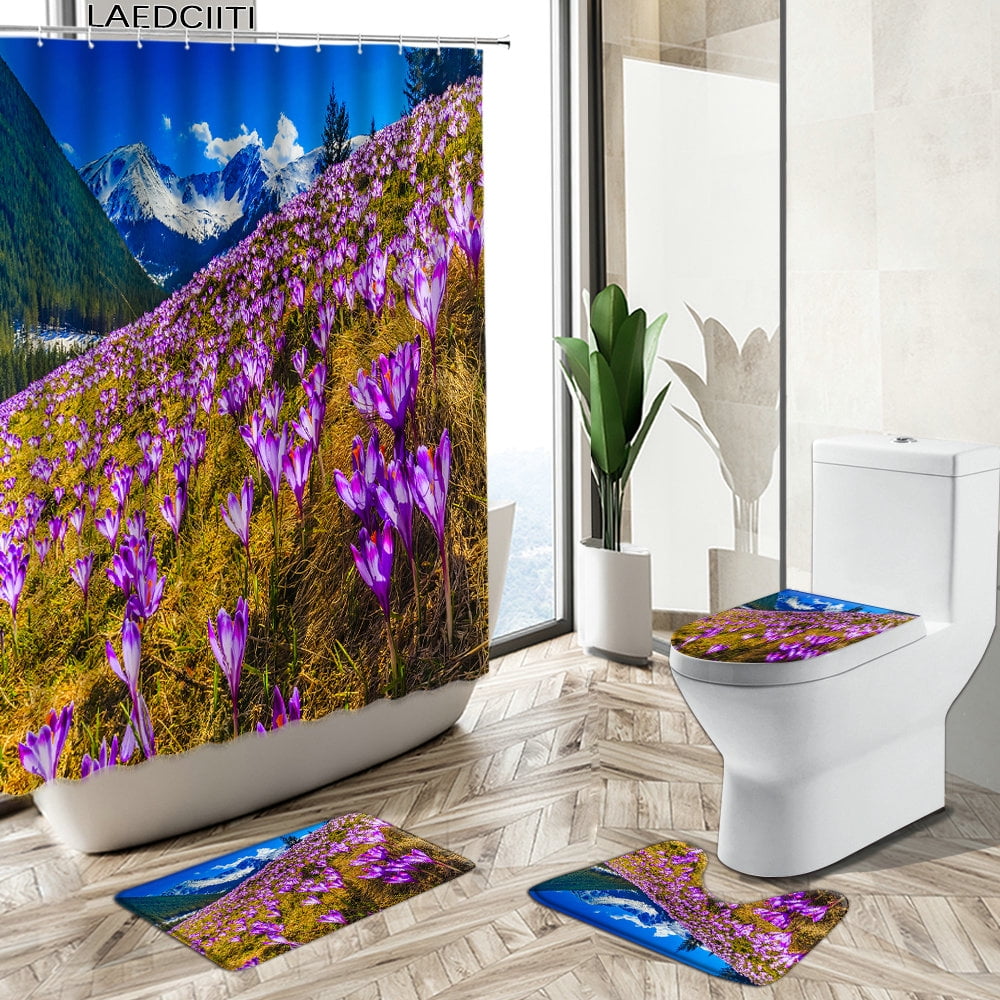 Mount Fuji Scenery Shower Curtain Plant Flower Natural Landscape ...