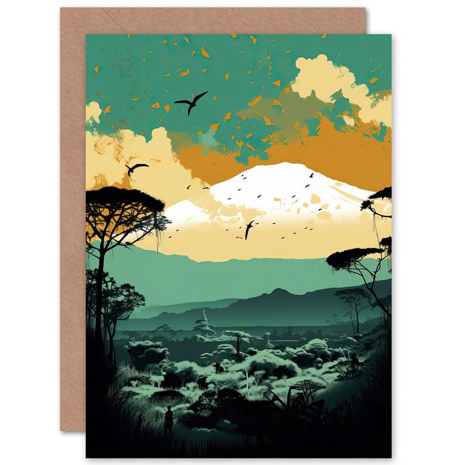 Mount Fuji Sunrise Landscape in Teal Blue and Tan Travel Birthday ...