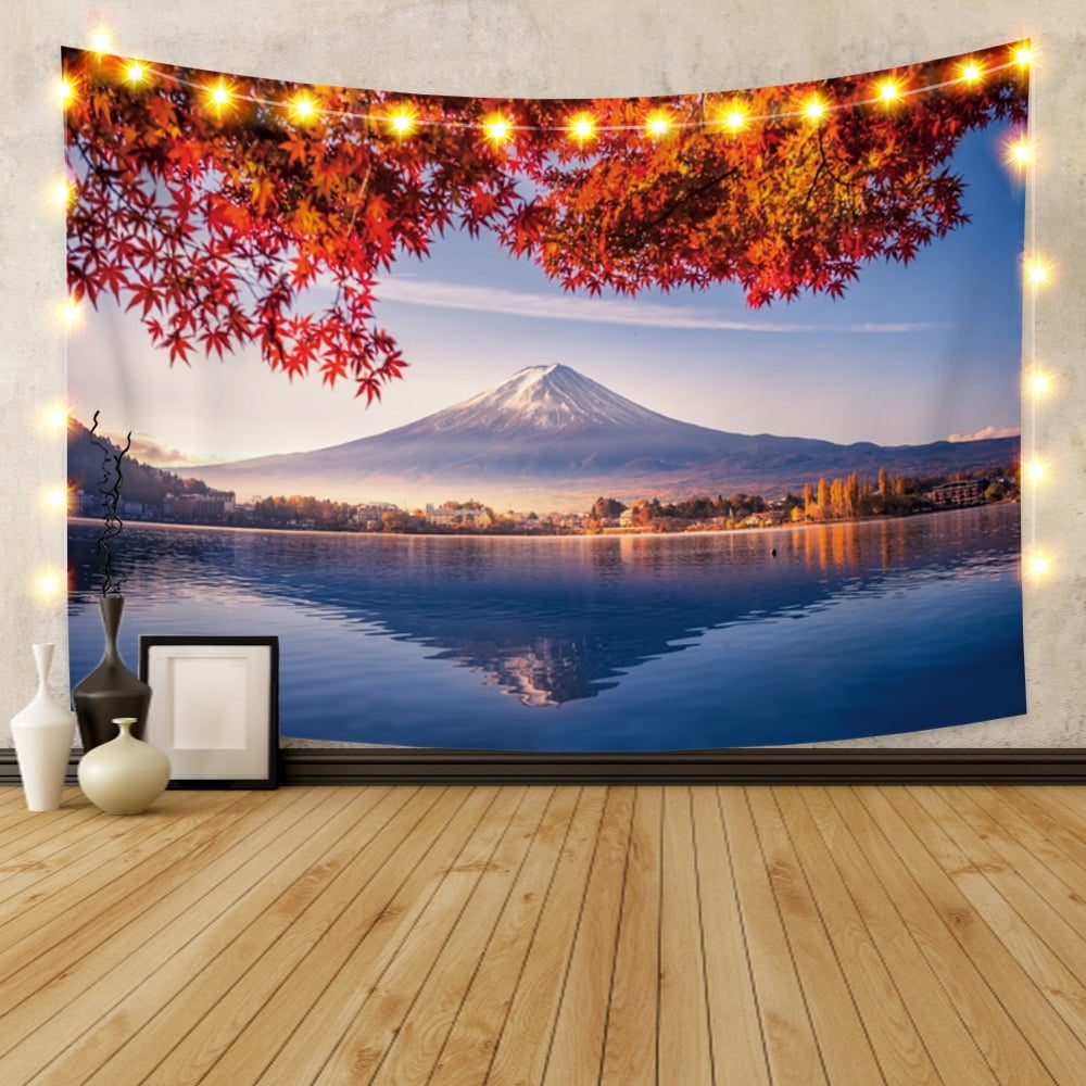 Mount Fuji Tapestry Ancient Temple Print Home ration Japanese Cherry ...