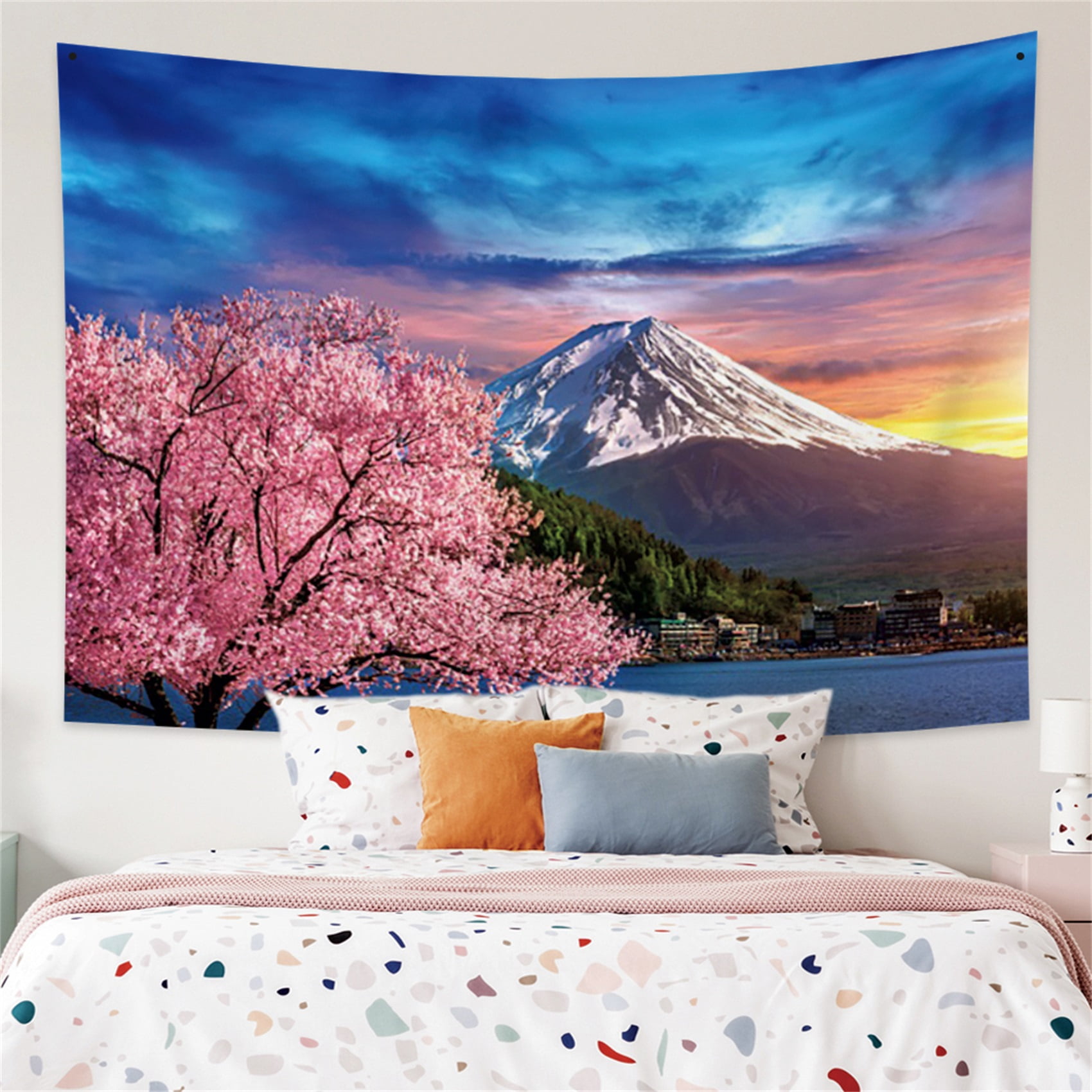Mount Fuji Tapestry Ancient Temple Print Home ration Japanese Cherry ...