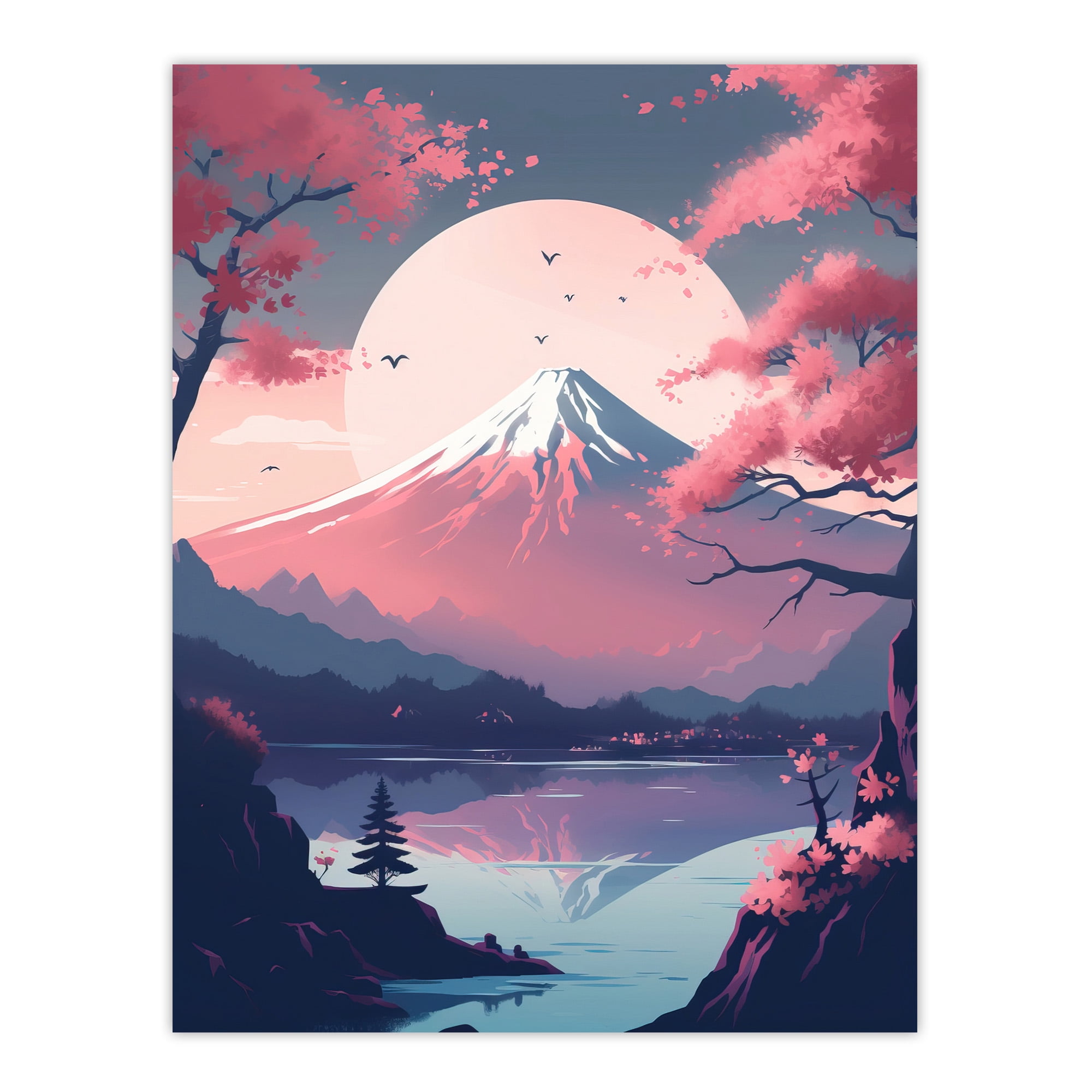 Mount Fuji View Through Cherry Blossom Trees Pastel Colour Painting ...