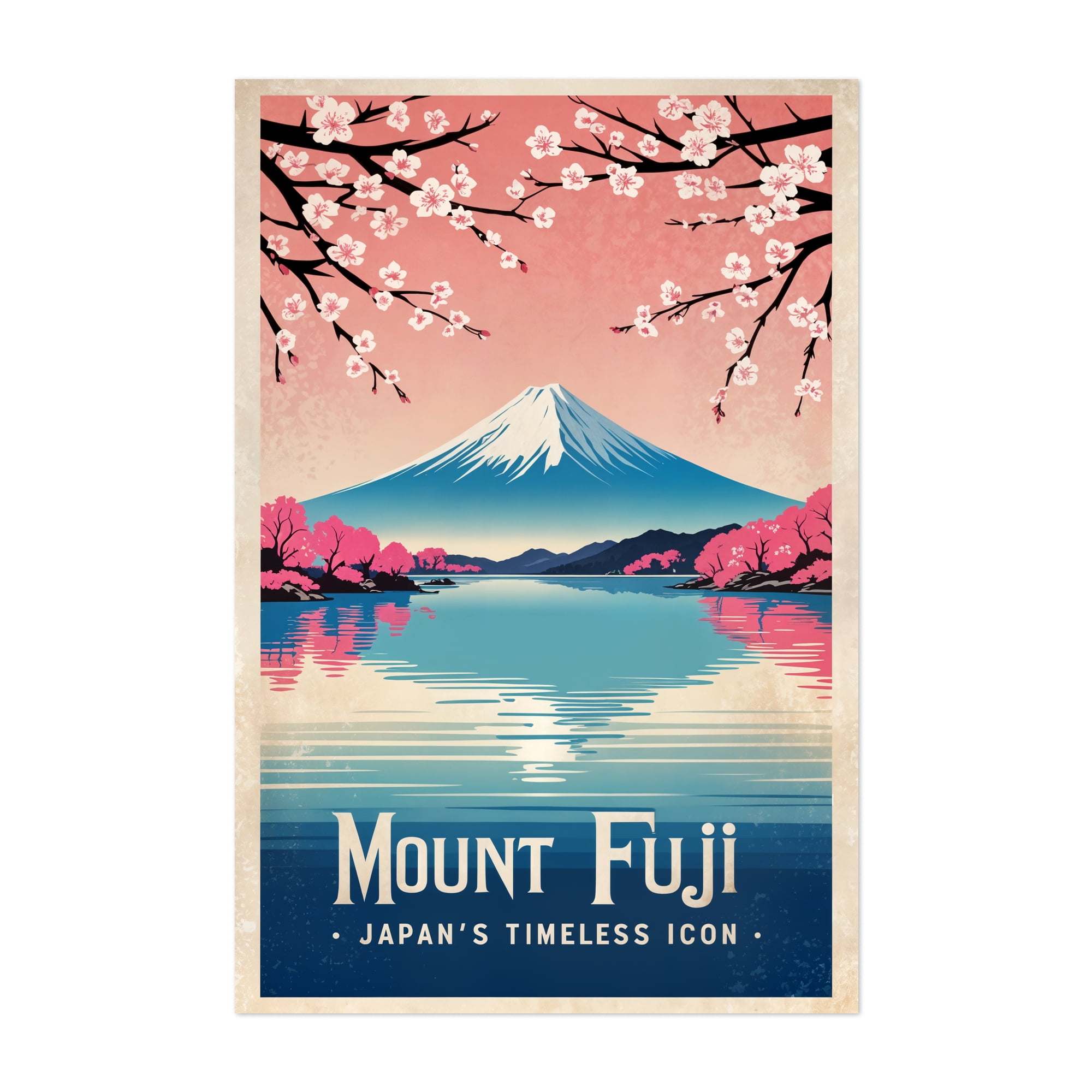 Mount Fuji Vintage Travel Poster – Japan’s Land of Blossom - Kitayama Shizuoka Japan ...