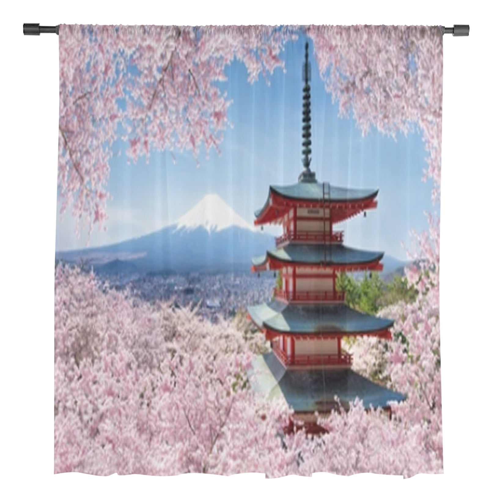 Mount Fuji With Cherry Blossom Tree Sheer Curtains Bedroom Voile Curtain Living Room Window ...