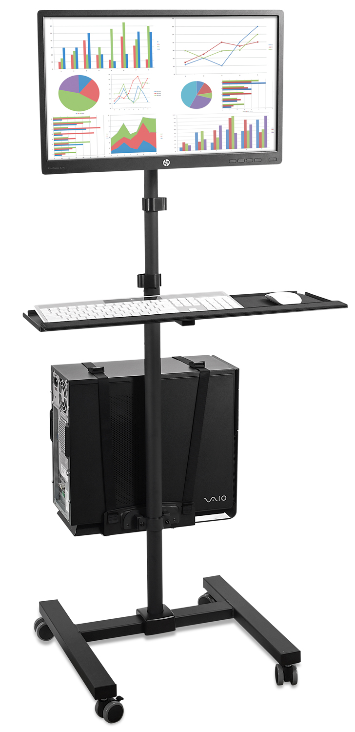 StarTech.com Mobile Standing Workstation with Monitor Mount, CPU/PC ...