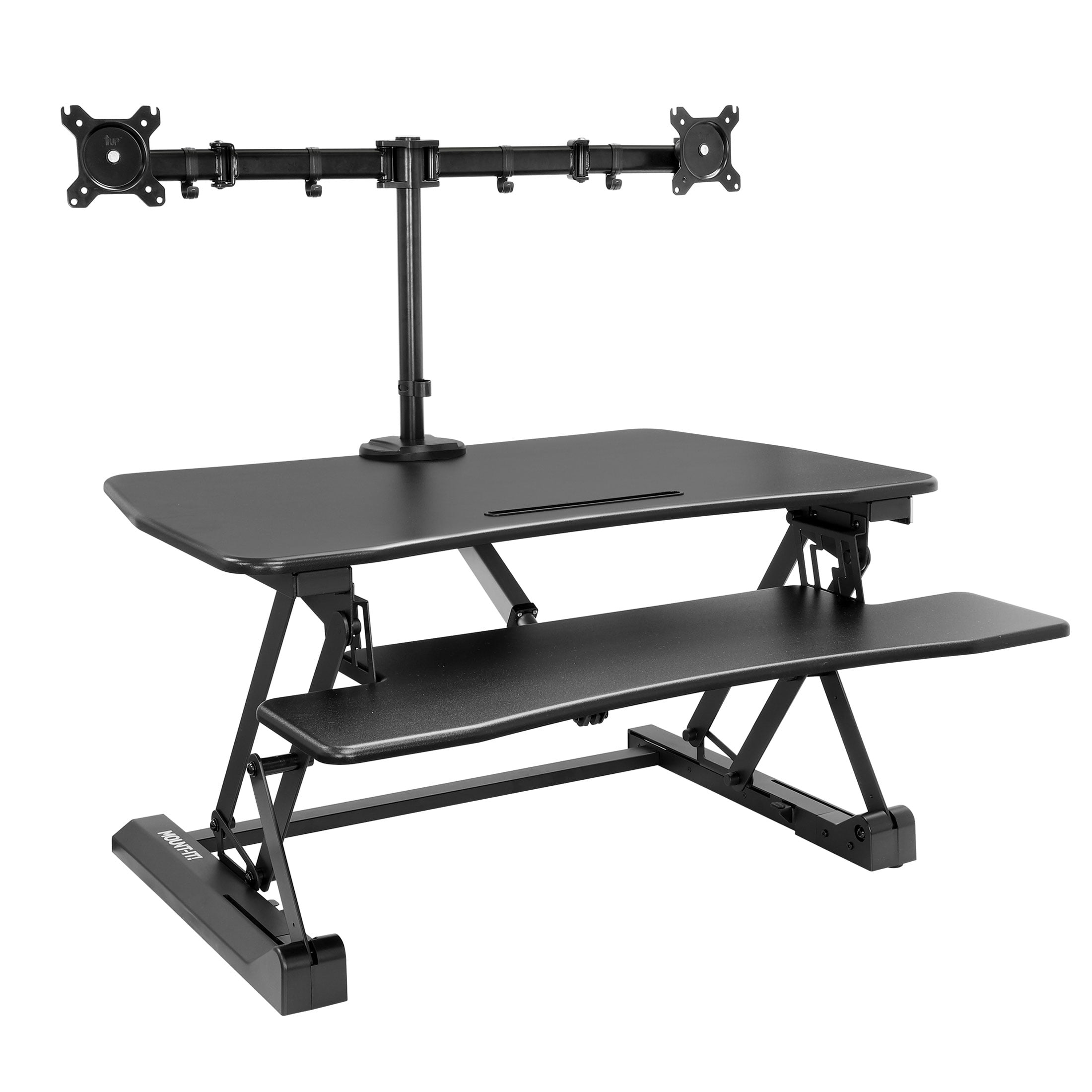 Mount-It! Electric Sit-Stand Desk Converter with Dual Computer Monitor ...
