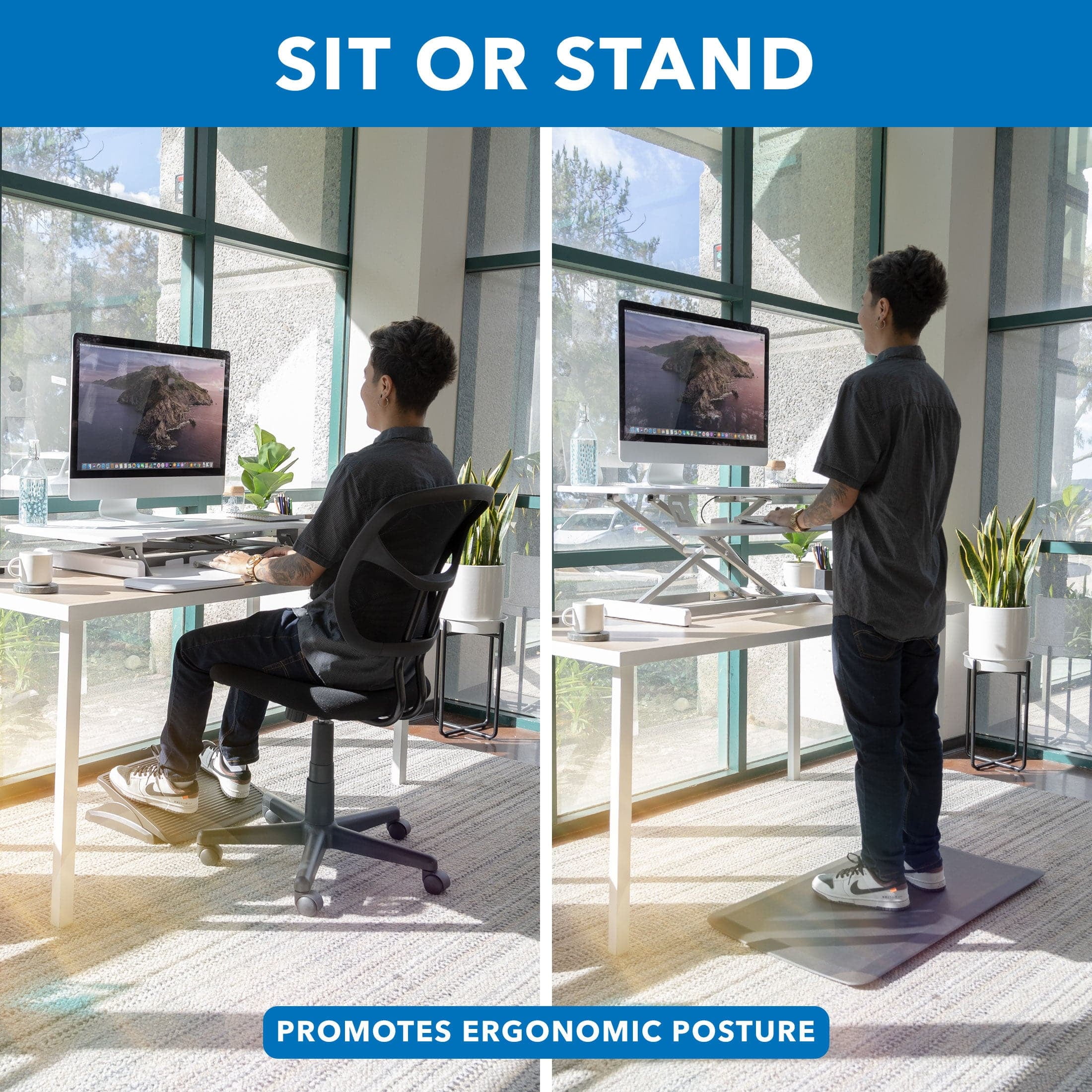 Mount-It! Extra Wide Sit Stand Desk Converter | Ergonomic | Desk Riser ...