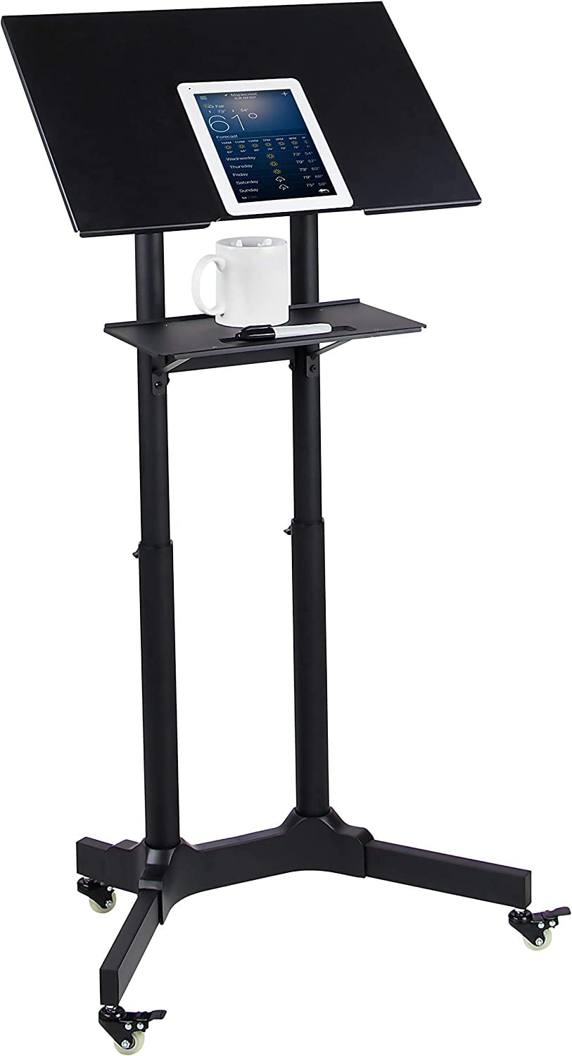 Mount-It! Mobile Podium Stand with Wheels, Adjustable Height Rolling ...