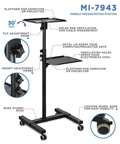 Mount-It! Mobile Projector and Laptop Stand (2 Shelves), Rolling Cart ...