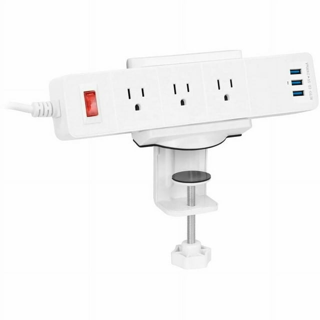 Mount-It! Desktop Surge Protector Power Strip with Clamp Mount | 2 USB ...
