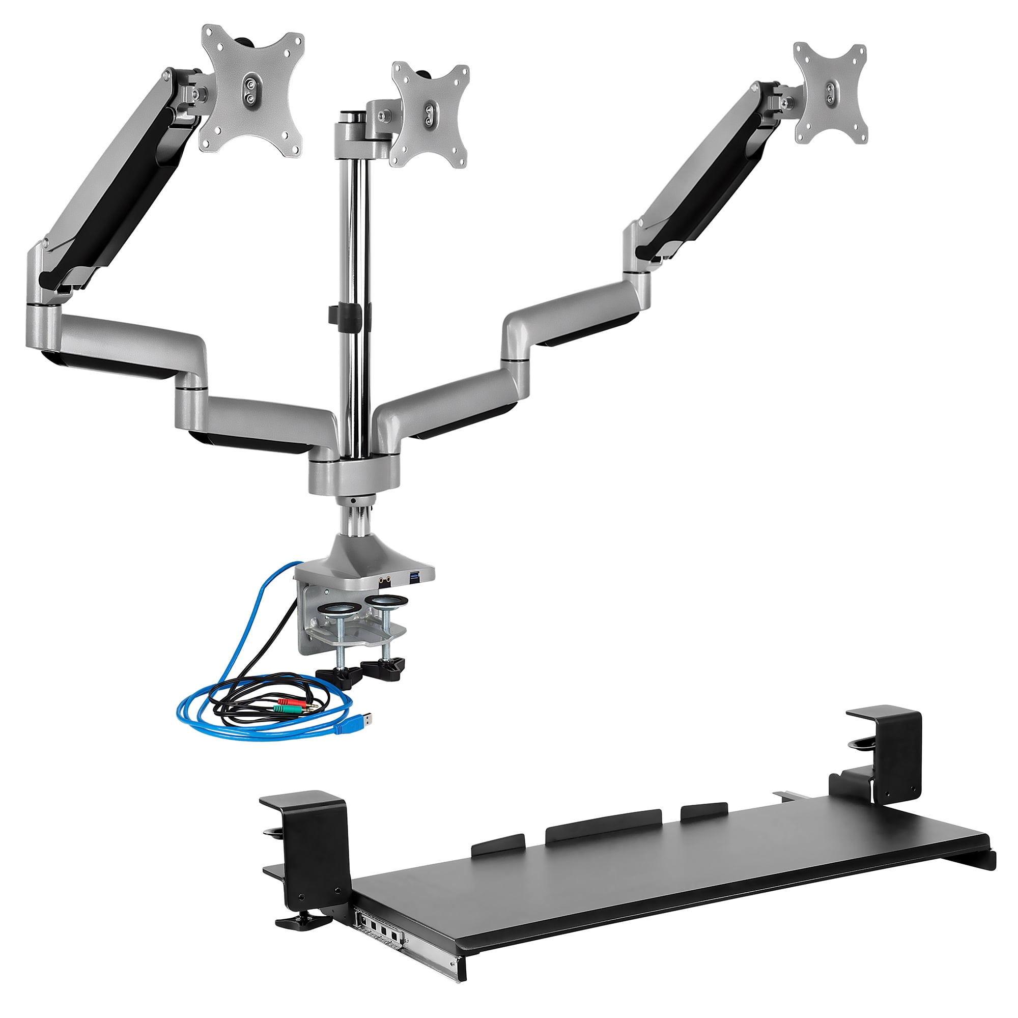 Mount-It! Triple Monitor Desk Mount with Keyboard Tray Bundle | Maximum ...