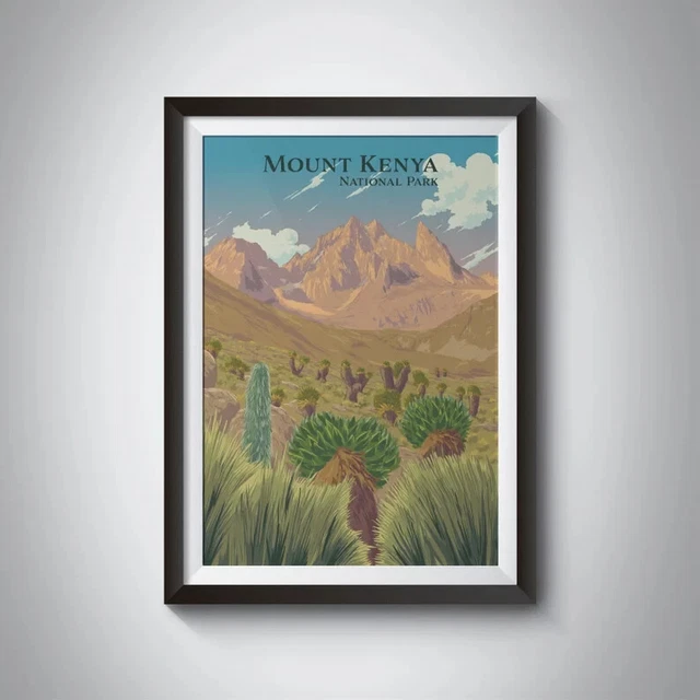 Mount Kenya Poster, National Park Print, Kenya Travel Poster NO FRAMED ...