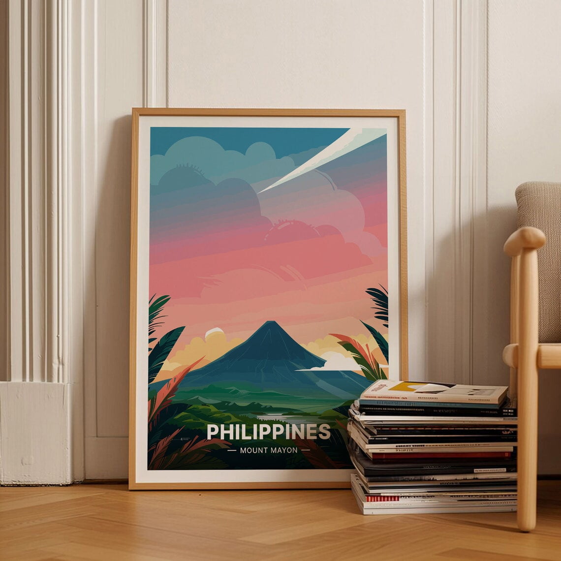 Mount Mayon Philippines Travel Poster, Traditional Filipino Art, Exotic ...