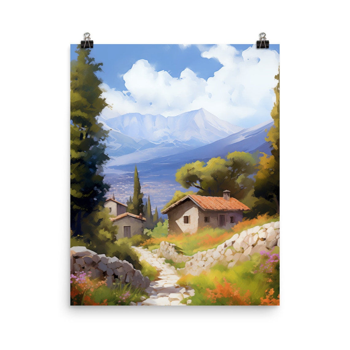Mount Olympus Print, Greece Mountain Village Wall Art, Greek Landscape ...